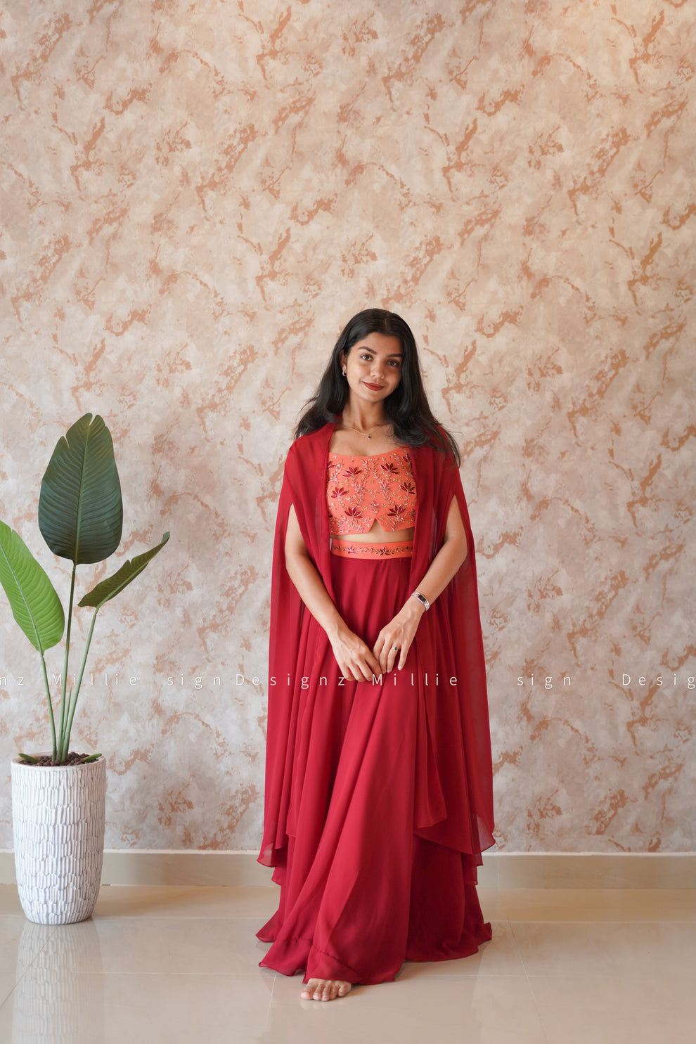 Skirt Combo Crop Top And Shrug (MSD-050) – Millie Sign Designz