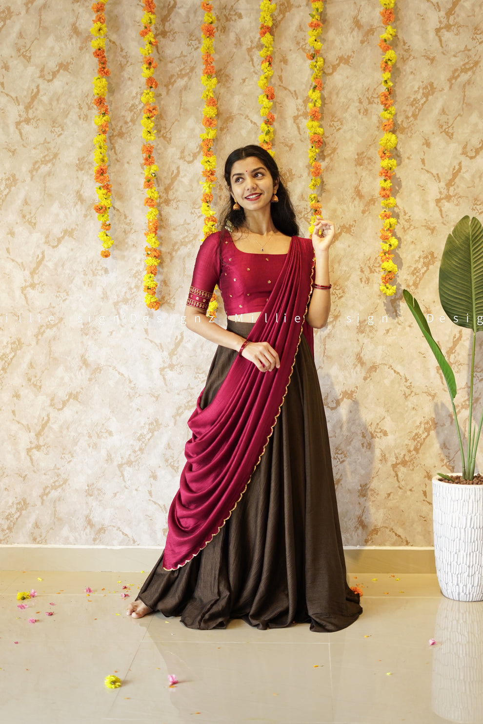 Skirt and Crop Top with Dupatta (MSD-021) – Millie Sign Designz