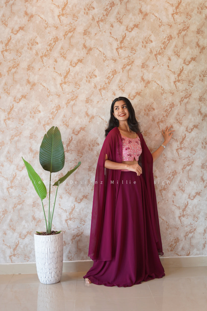 Skirt Combo Crop Top And Shrug (MSD-051) – Millie Sign Designz